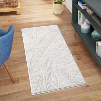 Carpet City Kurzflor Teppich Creme - 80x150 cm - Wohnzimmer-Teppiche Hochtief-Muster, 3D-Effekt - Florales Muster - Flachflor Bodenbelag, Deko Schlafzimmer