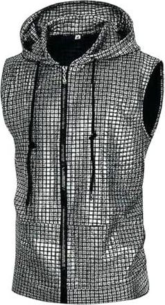 Generic DENGJIAMY D&eacute;bardeur &agrave; capuche &agrave; paillettes pour homme tendance Discoth&egrave;que Rave Tenues Chemise Fasion V&ecirc;tements Hommes D&eacute;contract&eacute; Zip Up T-shirts san