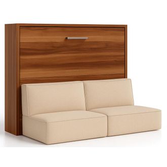 Les Tendances Les Tendances - Lit escamotable 140x200 avec canap&eacute; tissu Logia-Canap&eacute; Naturel-Structure et Fa&ccedil;ade Ebene-Version lit+canap&eacute;