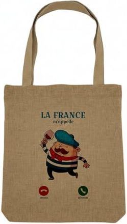 Fabulous Sac Shopping Tote Bag Aspect Lin - La France MAppelle Clich&eacute; Vin B&eacute;ret Humour - Sac de Courses Toile Epaisse 360g Beige Naturel Cabas Port&eacute; Epaule Sol