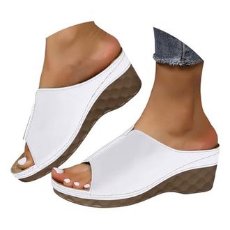 Generic Pantoufles orthop&eacute;diques avec soutien de la vo&ucirc;te plantaire pour femme - Confortables - Couleur unie - Respirant - En cuir - Semelle compens&eacute;e - &Agrave; enf