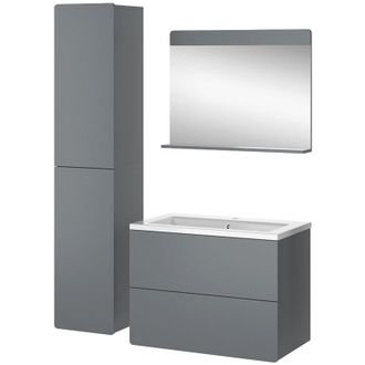 Vicco Ensemble de meubles de salle de bain Izan, Gris, 4 pièces avec armoire haute