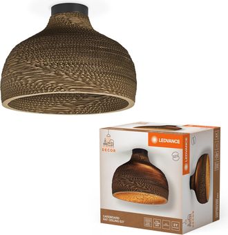 Ledvance Deckenleuchte Decor Cardboard Hat braun aus Wellpappe, leicht, E27, 360 mm Durchmesser, Leuchtenschirm aus recyceltem Material, nachhaltig durch austa