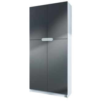 Vladon Büroschrank Logan V1, Made in Germany, Aktenschrank mit 5 Fächern und 4 Türen, Weiß matt/Graphit seidenmatt (82 x 185 x 37 cm)