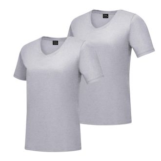 Hanes Damen Perfect V-Ausschnitt, Baumwolle, Kurz&auml;rmelig, 1er T-Shirt, Light Steel 2er-Pack, Mittel