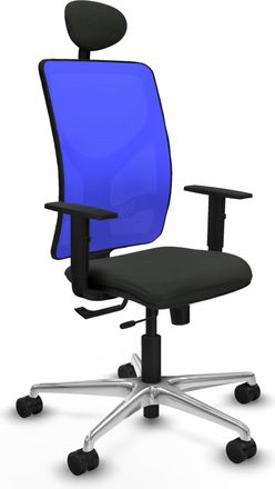 Piqueras y Crespo B&uuml;rostuhl mit 1D-Armlehnen und festem Kopfteil, ausgestattet mit Syncro/Traslack und Schneideschaum, mit Rollen von 65 mm, Nylon, Blau/Schwarz