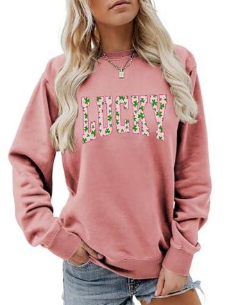 Generic Sweat-shirt porte-bonheur pour la Saint-Patrick pour femme - Motif tr&egrave;fle irlandais - Col rond - Manches longues - Pour femme, rose, 3XL