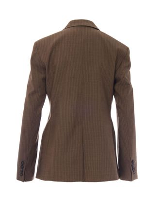 Max Mara Womens Double-Breasted Blazer Umico Camel Pinstripe Virgin Wool Jacket