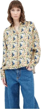 Odeeh Femme, Blouses et Chemises, Multicolore, Taille: 40 FR Blouse en soie artistique avec visage et fleurs