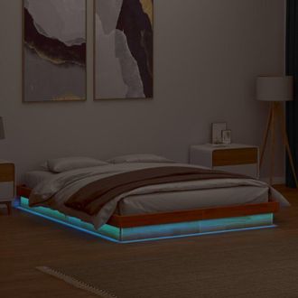 vidaXL Cadre de lit &agrave; LED sans matelas 150x200 cm bois massif vidaXL