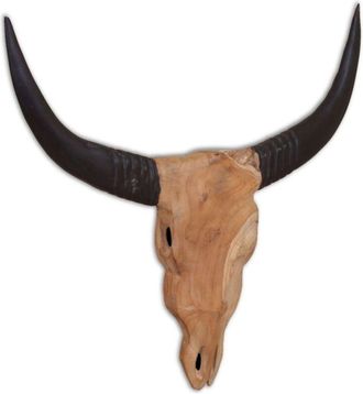 vidaXL Wandmontierte Stierkopf-Skulptur Teak 69 x 6 x 60 cm vidaXL