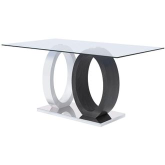 Vente-Unique Vente-unique - Table &agrave; manger ayane - 6 personnes - Verre tremp&eacute; et mdf - Gris & Blanc