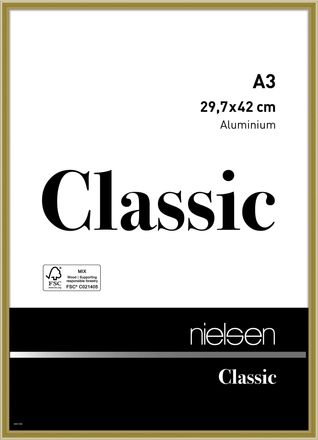 Nielsen Design Bilderrahmen, 29,7 x 42 cm (A3), Aluminium, Gold glanz, Posterrahmen zum Aufh&auml;ngen im Hoch- & Querformat, Echtglas, Classic