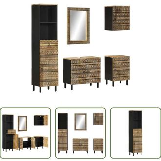 vidaXL Holz Badm&ouml;bel - 5-tlg. Badm&ouml;bel-Set Massivholz Mango