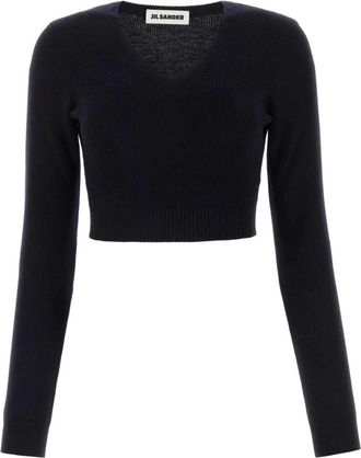 Jil Sander Femme, Pulls, Bleu, Taille: 38 FR Pull ras du cou en maille c&ocirc;tel&eacute;e
