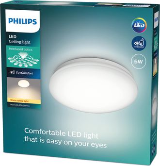 Philips Moire Deckenleuchte, 6W, rund, warmweiß, weiß