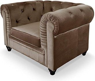 Menzzo Grand Fauteuil Chesterfield - Sessel mit Samtbezug Taupe