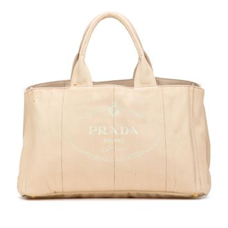 Prada Beige Large Canvas Canapa Logo Satchel