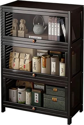 Generic K&uuml;chen-Sideboard mit Glast&uuml;ren, dreistufiger Aufbewahrungsschrank, ideal zum Ordnen neben Teetischen oder in Ecken.(Black)