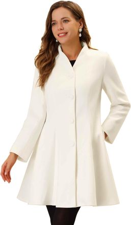 Allegra K Damen Einreihiger Mantel A Linie Mid-Long Peacoats Oberbekleidung Winterm&auml;ntel, Weiss/opulenter Garten, 3XL