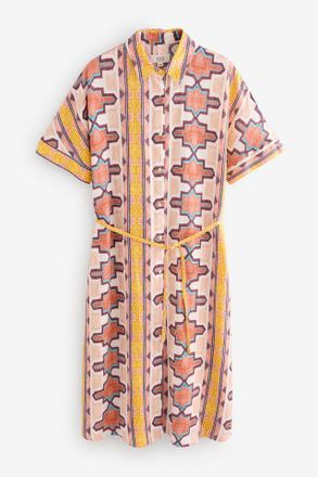 Next Midikleid Kurz&auml;rmeliges Kleid mit Bindeg&uuml;rtel aus Leinen (1-tlg)