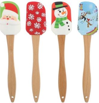 DOITOOL 4 Pièces De Noël Silicone Spatule Noël Pancake Spatule Plat Grattoir Cuisson Spatules Manche en Bois pour La Décoration De Gâteaux Cuisson Santa Bonho