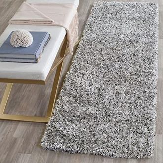 Safavieh Zottelig Teppich f&uuml;r Wohnzimmer, Esszimmer, Schlafzimmer - Malibu Shag Collection, Kurzer Flor, Silber, 76 X 122 cm
