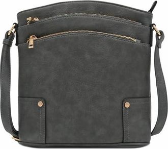 Alyssa Grand sac à bandoulière à triple poche zippée, gris foncé, Taille unique