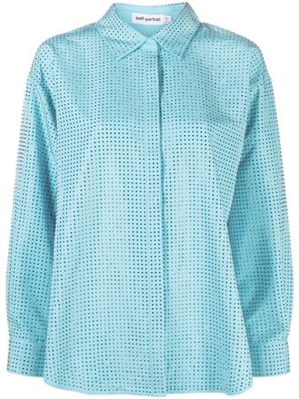 Self Portrait Strassverziertes Hemd - Blau