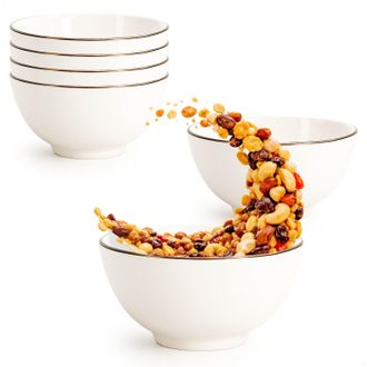 Com-Four 6x Porzellan Sch&auml;lchen je 200 ml - Elegante Dessertschalen mit goldfarbenem Rand - Wei&szlig;e Mini Bowls f&uuml;r Snacks, Dips, Vorspeisen und Nachspeisen - Sta