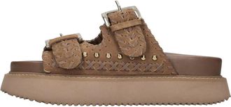 Coral Blue Femme, Chaussures, Brun, Taille: 36 EU Mules en daim et cuir avec clous