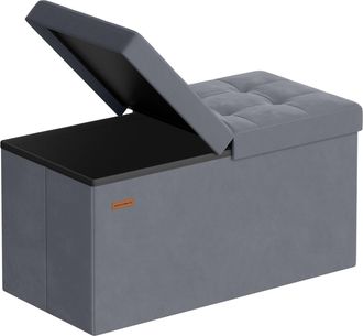 Songmics Sitzbank mit Stauraum, Sitztruhe, Aufbewahrungsbox, 38 x 76 x 38 cm, Deckel klappbar, bis 300 kg belastbar, Flur Wohnzimmer Schlafzimmer, Samt, schief