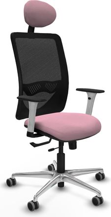 Piqueras y Crespo B&uuml;rostuhl in Rosa Zulema mit wei&szlig;en und schwarzen Armlehnen, h&ouml;henverstellbarer Lendenwirbelst&uuml;tze und festem Kopfteil, ausgestattet mit Syncro/Trasla