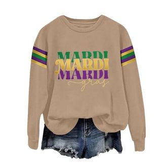 Generic Sweat-shirt tendance d&eacute;contract&eacute; &agrave; col rond imprim&eacute; &agrave; manches longues pour femme, kaki, 3XL