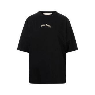 Palm Angels Femme, Tops, Noir, Taille: 42 FR Curved Logo Over Tee