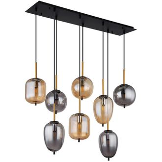 Globo Lighting Globo Lighting - Lampe &agrave; suspendre Lampe de salle &agrave; manger Lampe de salon 4 flammes, m&eacute;tal verre fum&eacute;, 8x E14 douilles, LxH 102,5x120 cm