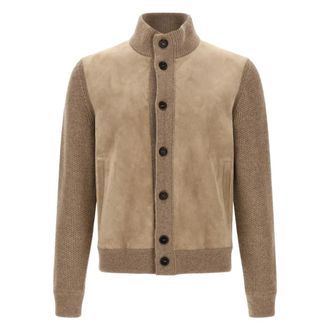 Ermenegildo Zegna Wildleder-Panel-Strickjacke - - Knitwear - Herren - Beige - L