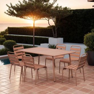 M&S Collection M&s - Ensemble table de jardin + 6 chaises en m&eacute;tal terracotta - baca