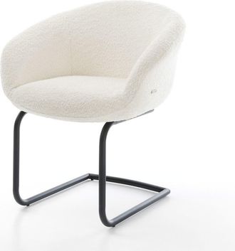DELIFE Freischwinger Vinka-Flex mit Armlehnen Bouclé Weiß Freischwinger rund Schwarz Taschenfederkern, Esszimmerstühle