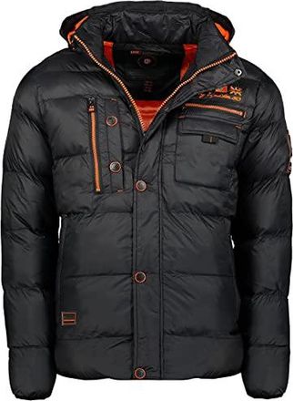 Geographical Norway Homme Veste Matelassée Veste DHiver - avec Doublure Chaud Anorak - Veste DExtérieur pour la Hiver / Automne dans Bundle avec UD Beanie - Noir, 3XL