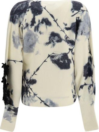 Blumarine Floral Intarsia Cashmere Sweater - Beige