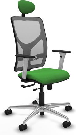 Piqueras y Crespo B&uuml;rostuhl mit wei&szlig;en und schwarzen Armlehnen, h&ouml;henverstellbare Lendenwirbelst&uuml;tze und festes Kopfteil, ausgestattet mit Syncro/Traslack. Grau/Gr&uuml;n
