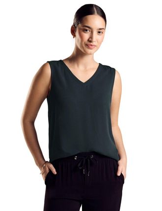 Street One Damen A321464 Materialmix Top, Cool Vintage Green, 40 EU