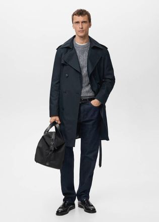 Mango Trench ceinturer&eacute;sistant &agrave; leau bleu marine - Homme - XXL - MANGO MAN