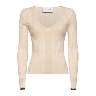 Kaos Kaos - Pull en maille &agrave; col en V - Femme - Pulls - Beige - Taille: 42 FR