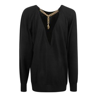 Moschino Schwarze Pullover mit Ketten & Herzen - - Knitwear - Damen - Schwarzk - XS