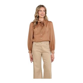 Nukus Alberta Bluse Schleife Streifen - - Blouses & Shirts - Damen - Braun - 2XL