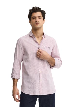 Polo Club Gestreiftes Hemd Cotolino rot im Regular Fit mit Polo Club Stickerei