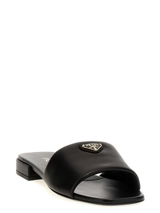 Prada Womens Black Lamb Leather Slides Shoe