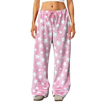 Generic Pantalon de pyjama en flanelle pour femme, pantalon de pyjama décontracté en peluche pour femme, pantalon de détente moelleux avec cordon de serrage, 